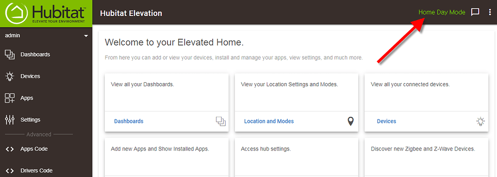 Hubitat Web Interface - Show current mode in header bar - Feature ...