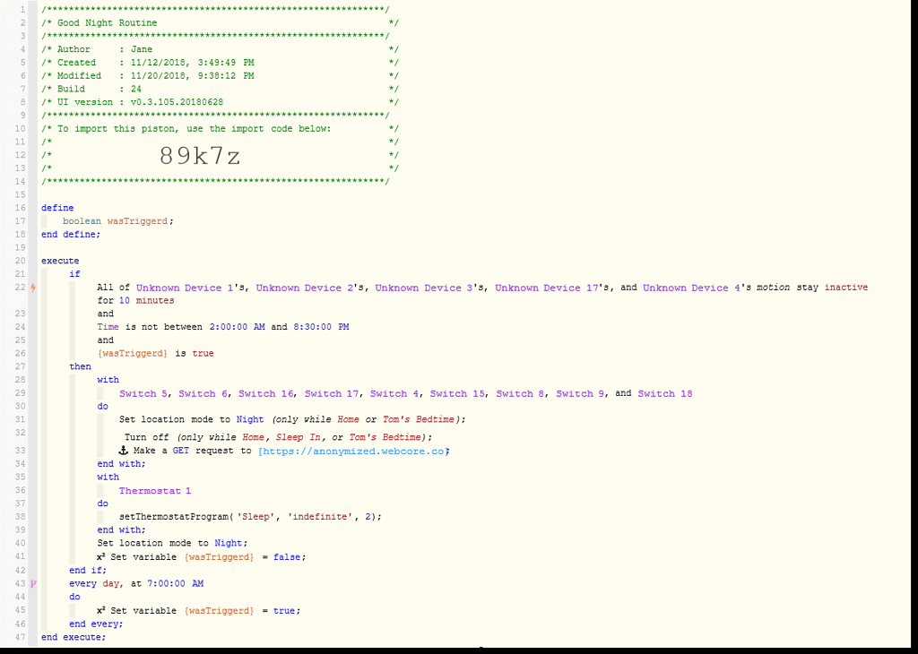 Help to setup a Good Night Routine - 📐 Rule Machine® - Hubitat