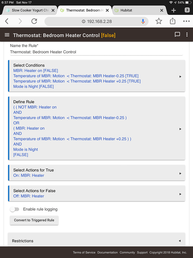 RM Example: Heater Control with hysteresis - Rules Examples - Hubitat