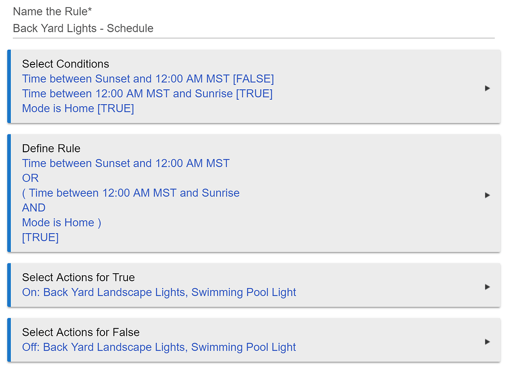 RM Example: Outdoor lights on/off with conditions - Rules Examples - Hubitat
