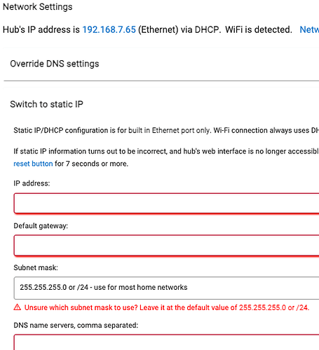 Static IP settings for C8Pro does not allow correct subnet mask setting - 🛎️ Get Help - Hubitat