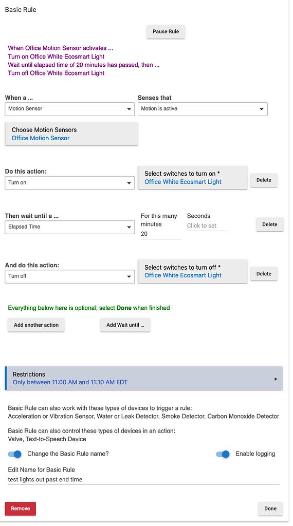 Basic Rules not completing past endtime - Basic Rules - Hubitat
