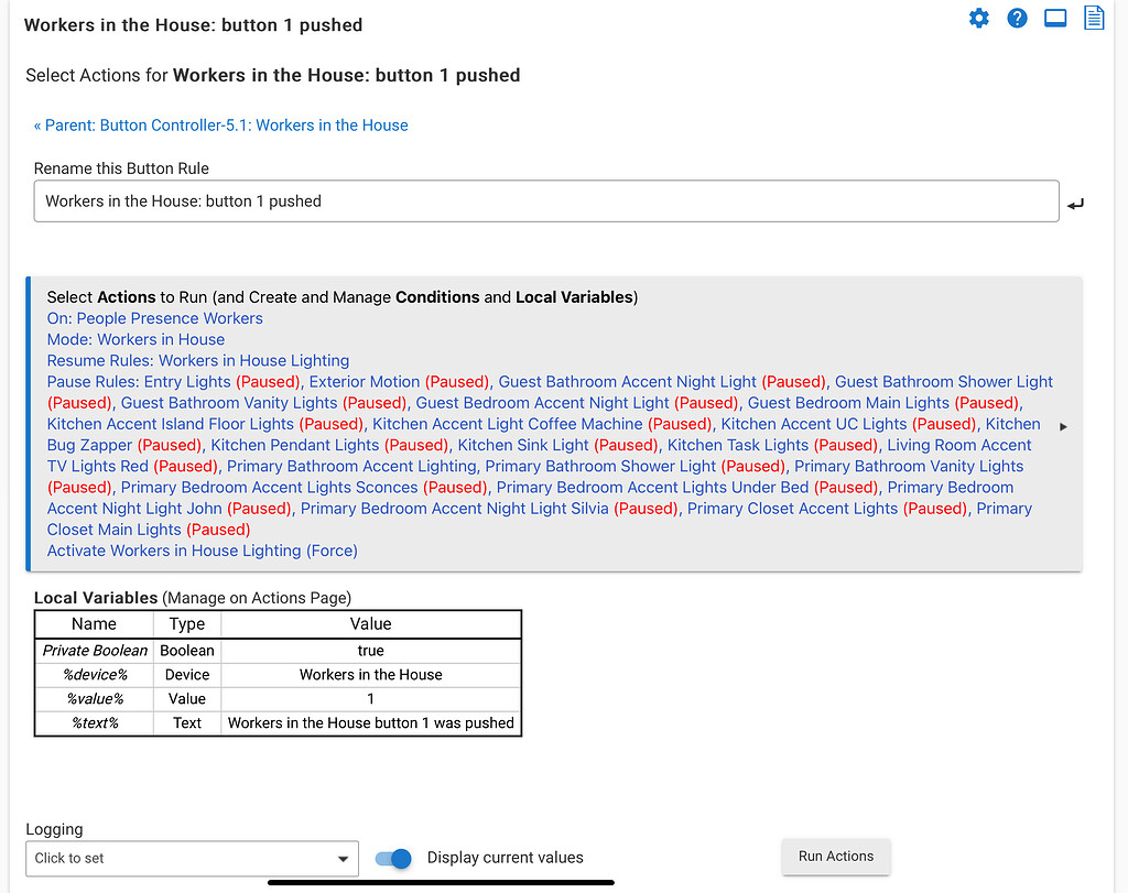 Button Controller Pause/Resume Rooming Lighting Not Working - Apps - Hubitat