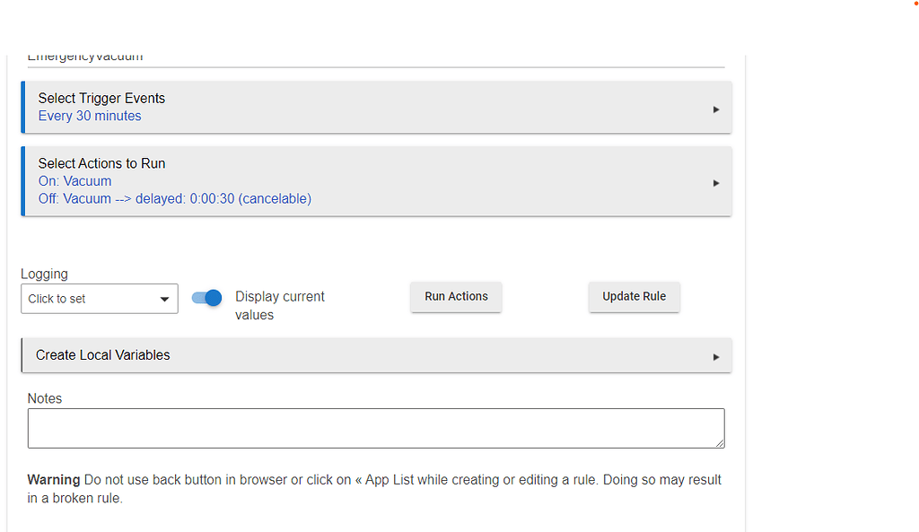 In RM4.1 Action: "Off:Vacuum --> delayed: 0:00:30" doesn't execute - 📐 Rule Machine® - Hubitat