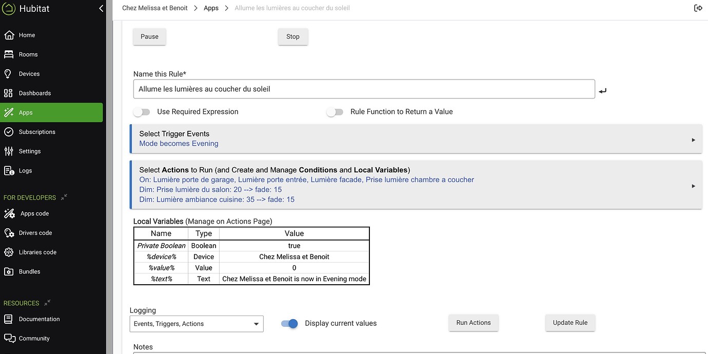 Actions not trigerred at sunset - 📐 Rule Machine® - Hubitat