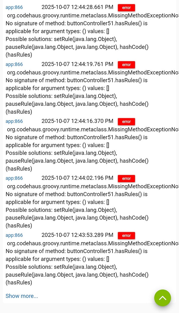 Button Controller Errors - Apps - Hubitat