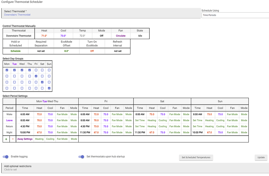 Thermostat Scheduler mode change not updating setpoint until next schedule time point - Built-in ...