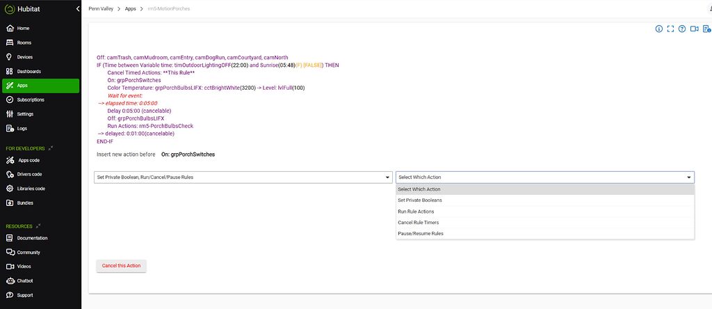 Can't find Cancel Delayed Actions - 📐 Rule Machine® - Hubitat