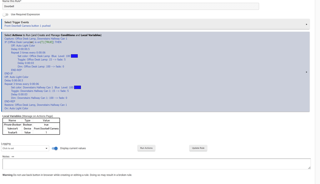 Simultaneous actions for doorbell lights - 📐 Rule Machine® - Hubitat