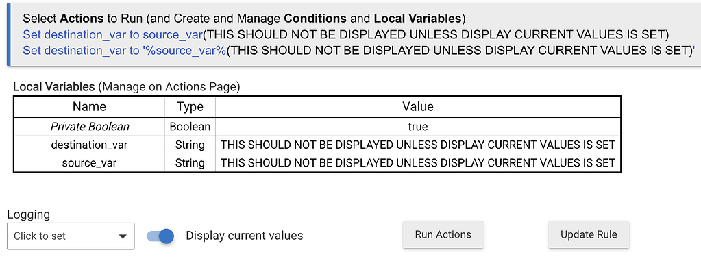Set Variable With Copy Variable Doesn T Appear To Honor Display Current Values When Disabled
