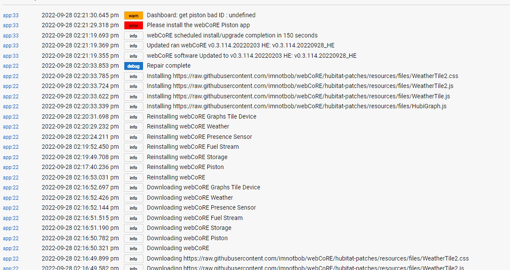 webCoRE Create Pistons Errors - webCore - Hubitat