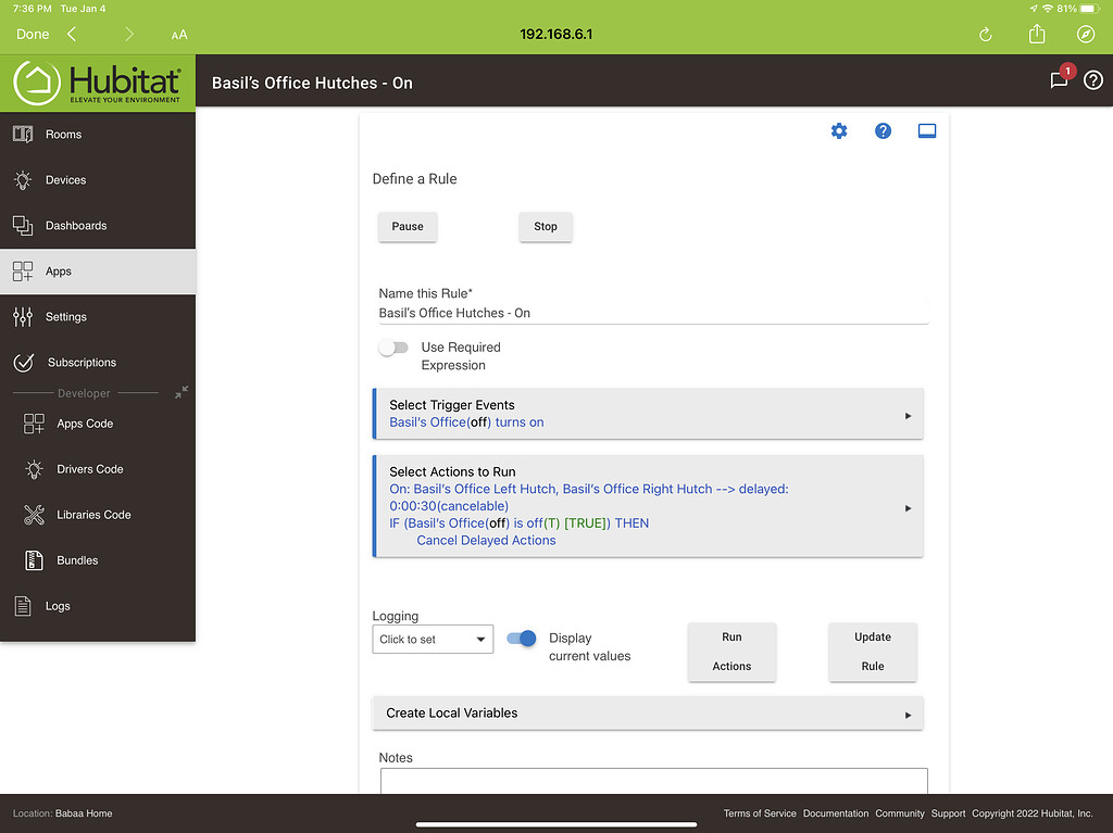 How to setup Rule - Apps - Hubitat