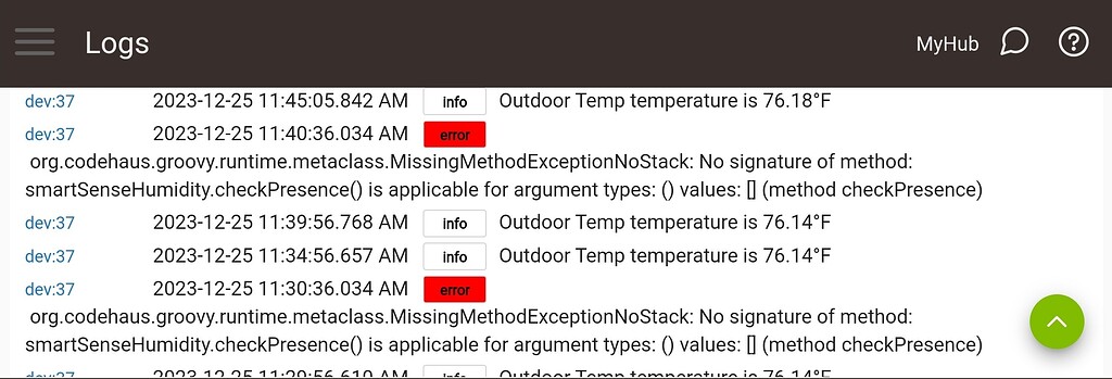Centralite temp error reporting in log - Devices - Hubitat