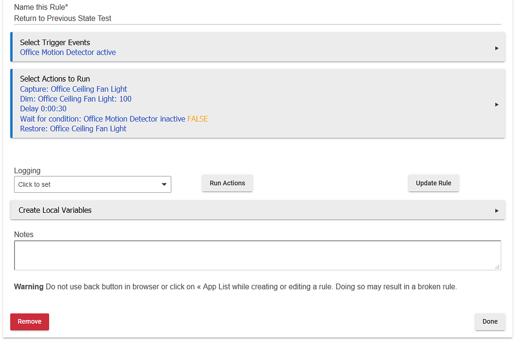 Motion Trigger With Capture & Restore Issues - 📐 Rule Machine® - Hubitat