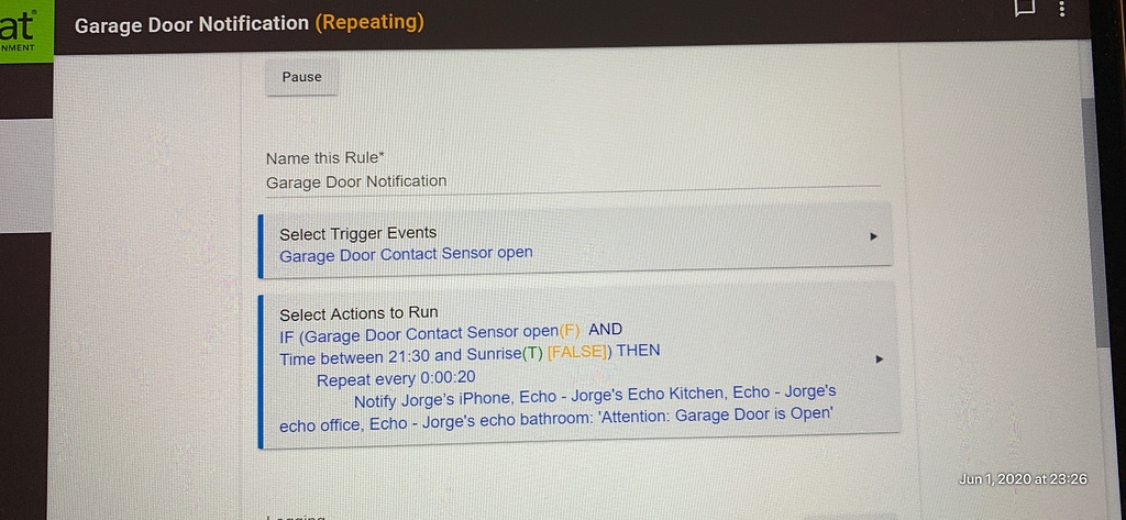 Rule to Trigger multiple notifications if Garage Door remains open - 📐 Rule Machine® - Hubitat