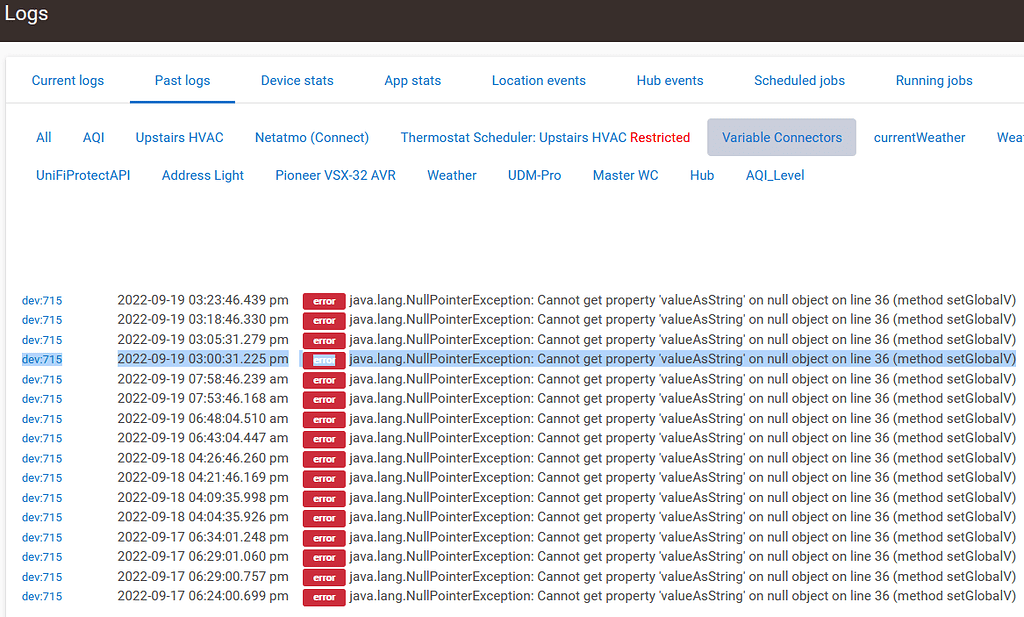 Variable Connector(s) Errors - 🛎️ Get Help - Hubitat