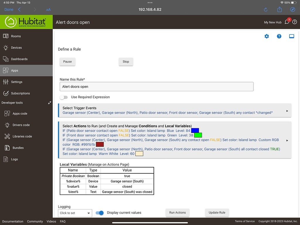 Open doors monitor - 📐 Rule Machine® - Hubitat