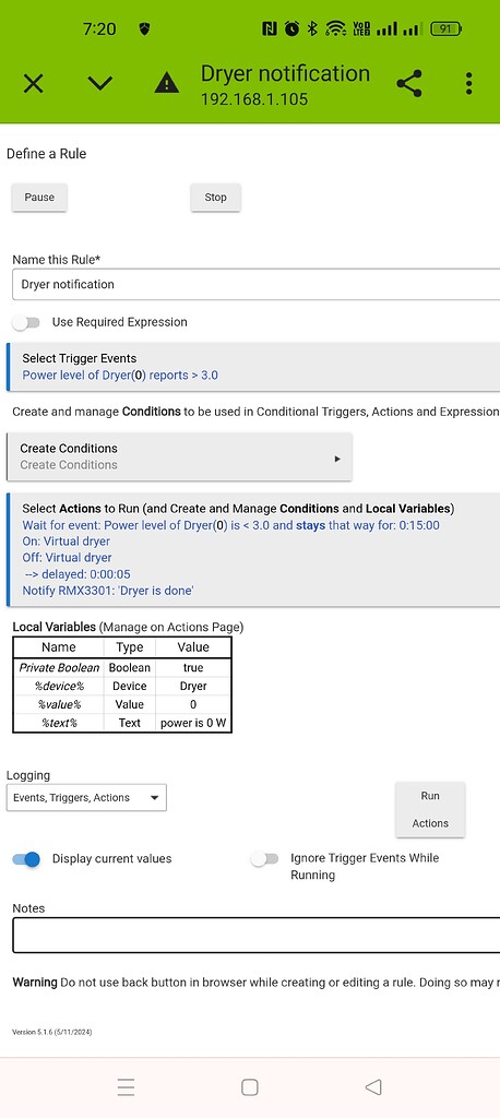 Pause notification after one cycle finish with power meter - 📐 Rule ...