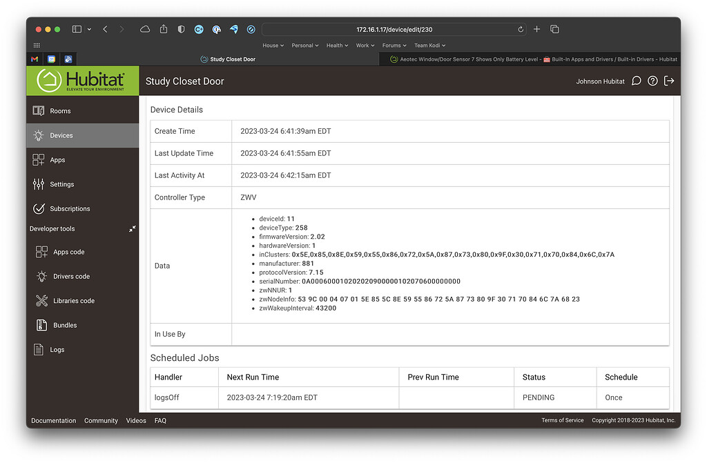 Aeotec Window/Door Sensor 7 Shows Only Battery Level - Built-in Drivers - Hubitat