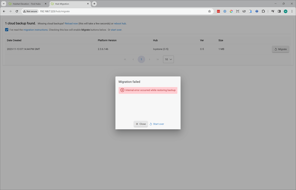 Internal error migrating from C-5 to C-8 - Migrating to Hubitat - Hubitat
