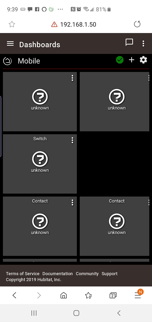 Dashboard shows question mark on icon - 🛎️ Get Help - Hubitat