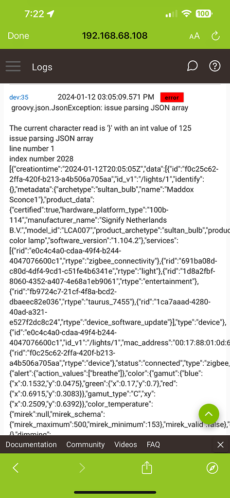 JSON error messages on hue hubs (CoCoHue) - ⚙️ Custom Apps and Drivers - Hubitat