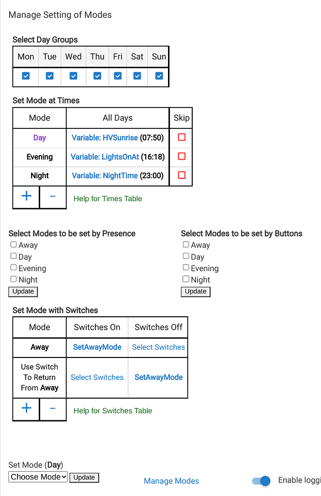 Setting Mode Manager with switch - Apps - Hubitat