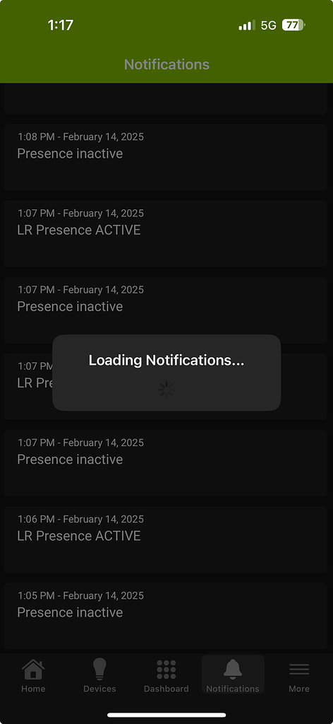 iOS App shows "Loading Notifications" every 5 seconds - Apps - Hubitat