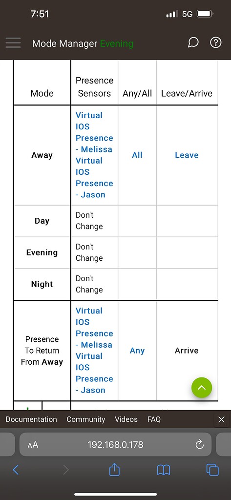 Mode manager - presence not working - Devices - Hubitat
