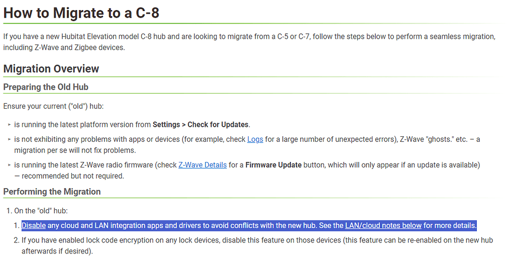 Question about Instruction in the How-To migrate to C-8 Documentation - Using C-8 - Hubitat