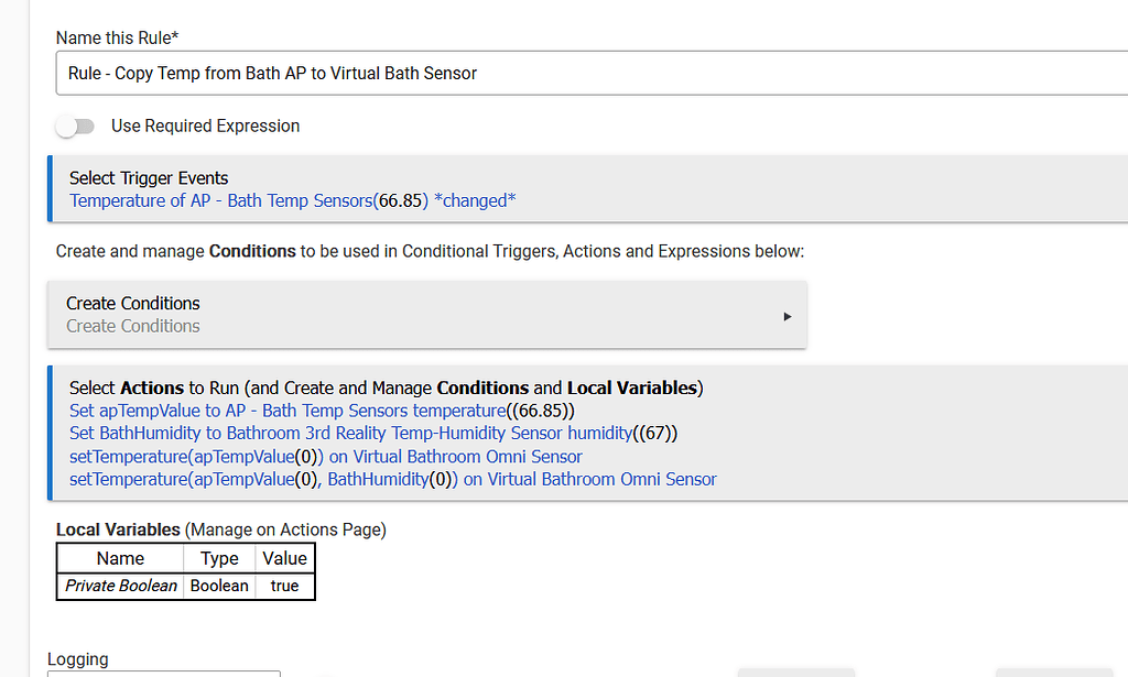 Rule example for pushing a value to a virtual sensor - Devices - Hubitat