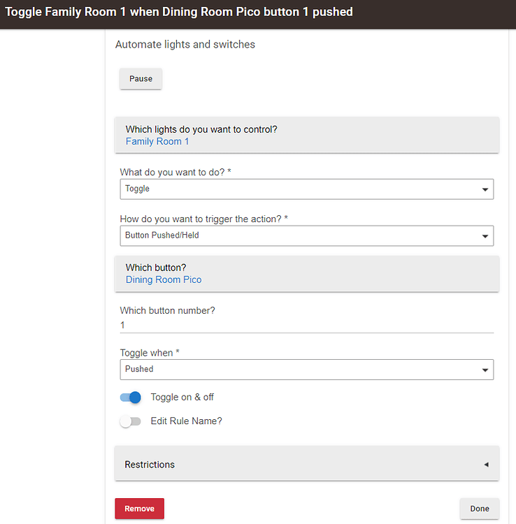 Simple 1 button, on or off - 📐 Rule Machine® - Hubitat