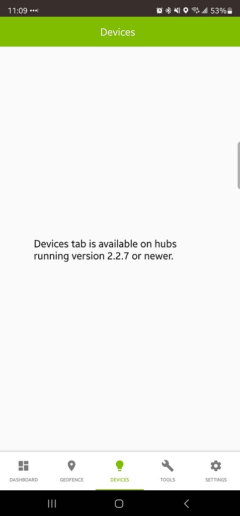 Devices Section of Mobile App - Android App - Hubitat