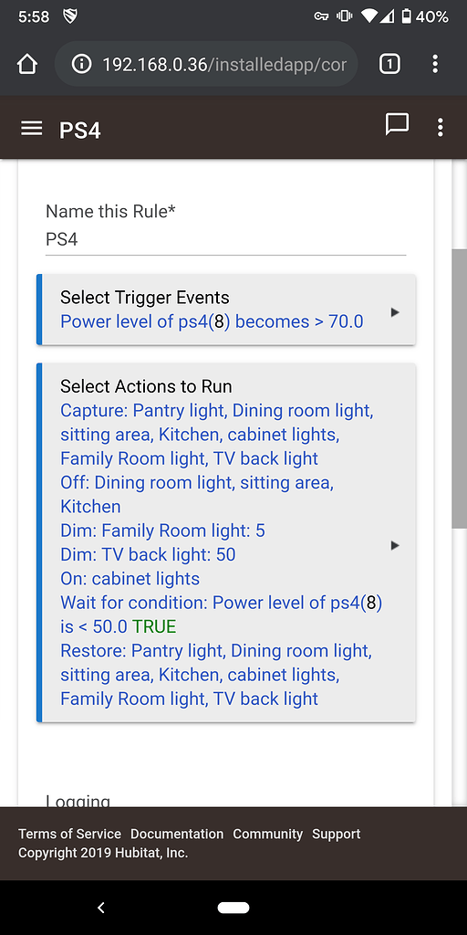 Help getting restore after wait working - 📐 Rule Machine® - Hubitat