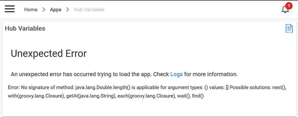 [Solved] Hub Variables reporting error - 🛎️ Get Help - Hubitat