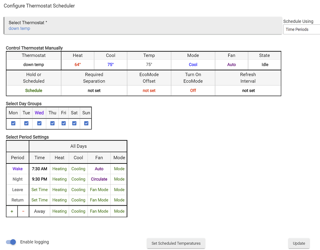 Thermostat Scheduler sending unrequested Temps when changing Fan mode only - Built-in Apps - Hubitat