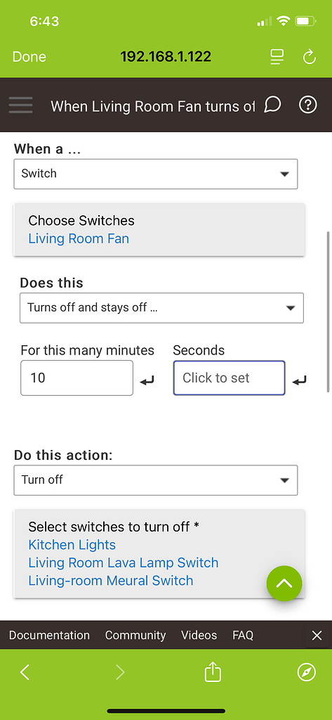 Help with Basic Rule Turns Off and Stays Off - Apps - Hubitat