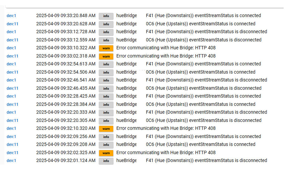 Hue Hub Disconnecting/Reconnecting - Apps - Hubitat