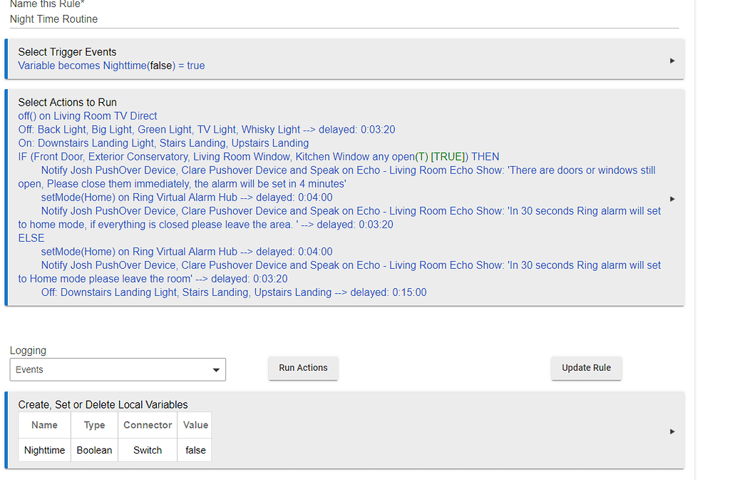 Nighttime Routine [SOLVED] - 📐 Rule Machine® - Hubitat