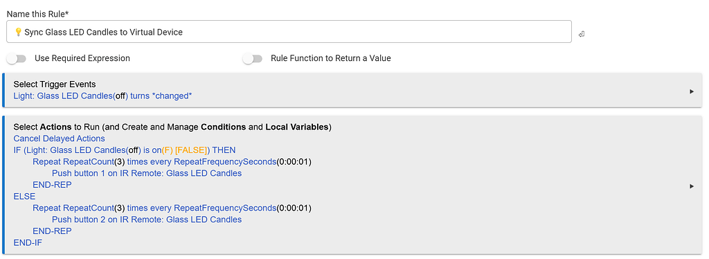 Rule Machine Help: Repeat Actions to Sync Virtual Device & IR Remote - All things Rule Machine ...