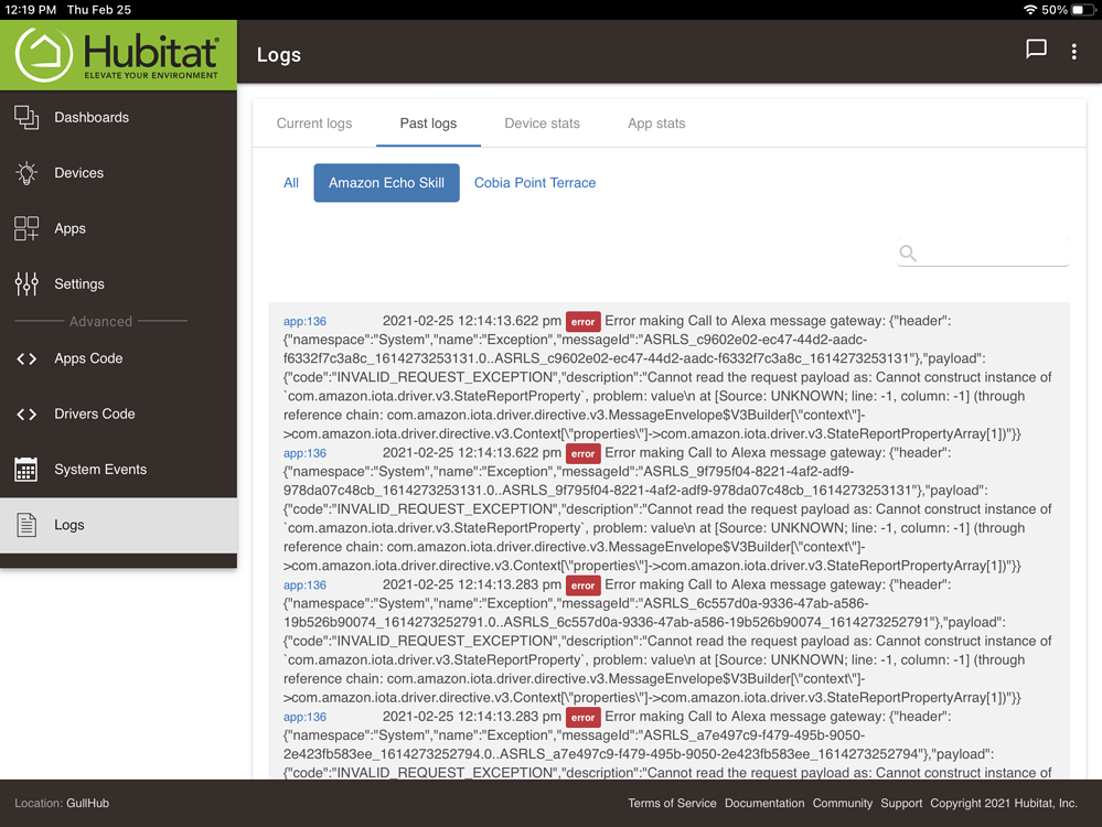 Alexa - Error making call to gateway - Apps - Hubitat