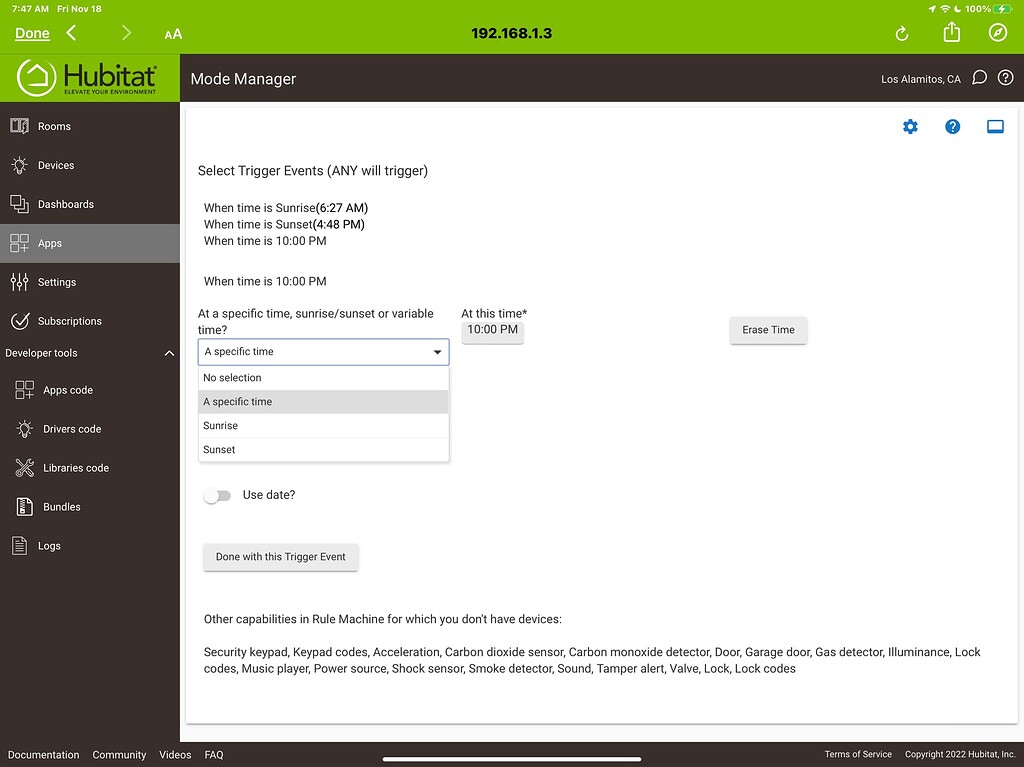 Can I trigger based on a variable time? - 📐 Rule Machine® - Hubitat