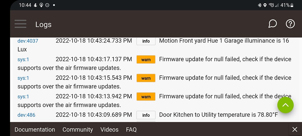 "Firmware update for null failed" repeating error message - 🛎️ Get Help - Hubitat