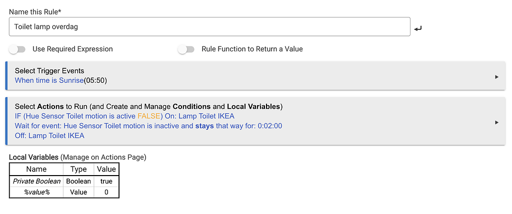 Rule Machine | toilet licht trigger sunset en action motion - 📐 Rule Machine® - Hubitat
