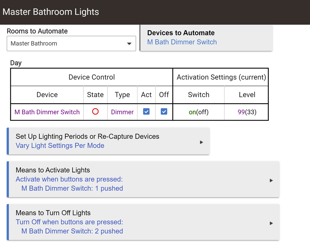 Room Lighting how to over ride dimmer - Novice Help - Hubitat