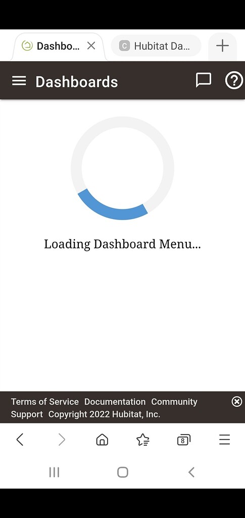 Dashboard link in left menu gets stuck "loading" - 🛎️ Get Help - Hubitat