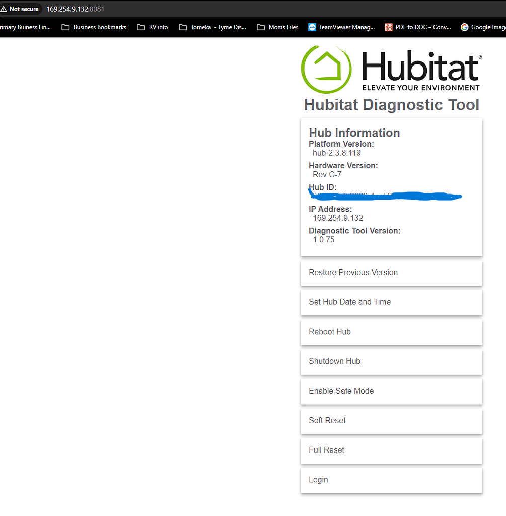 Hubitat C7 not accessible except through Diagnostic Tool - Using C-7 - Hubitat