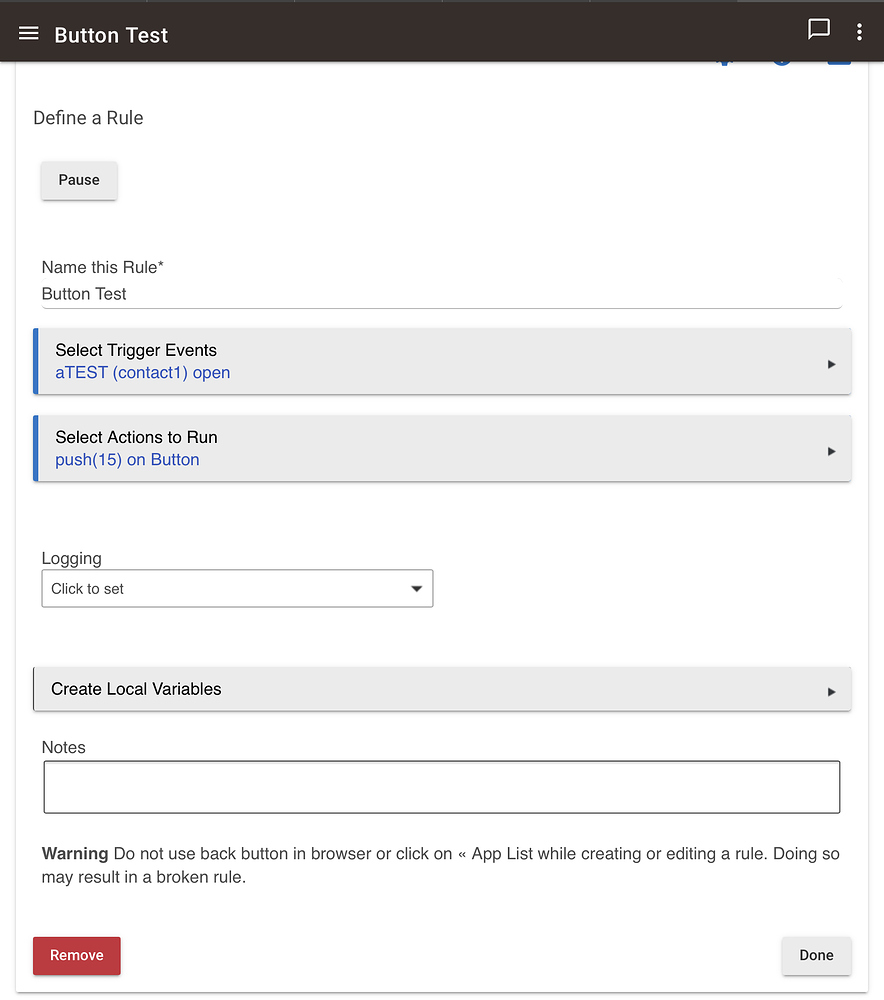 Button Push with Variables - 📐 Rule Machine® - Hubitat