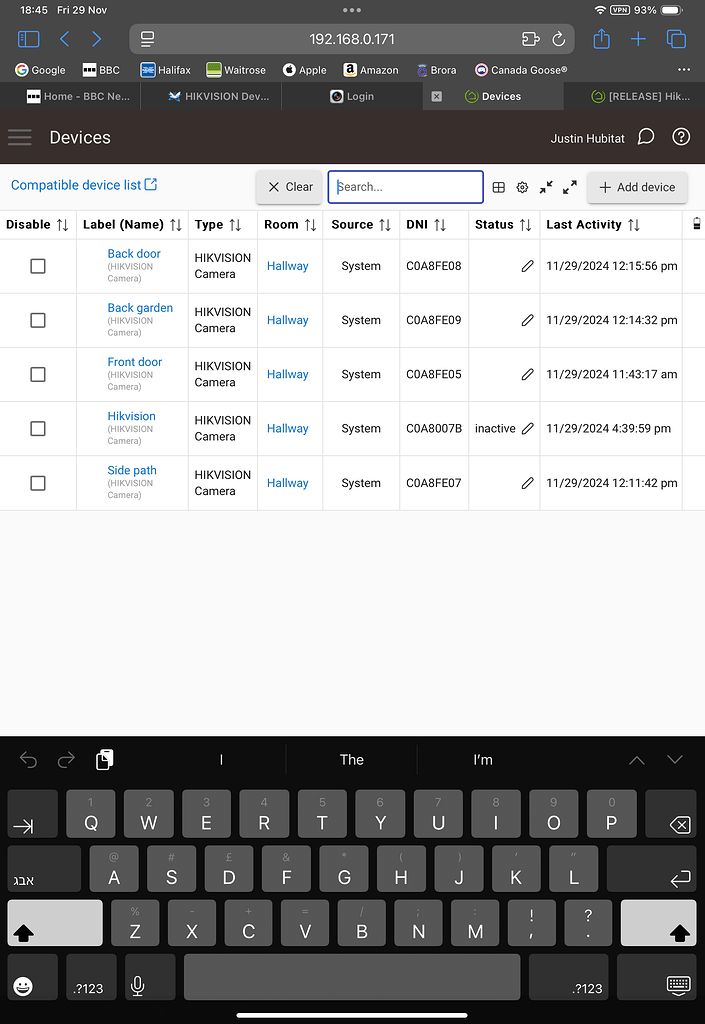 Connecting to my Hikvision cameras……saying inactive - 🛎️ Get Help - Hubitat