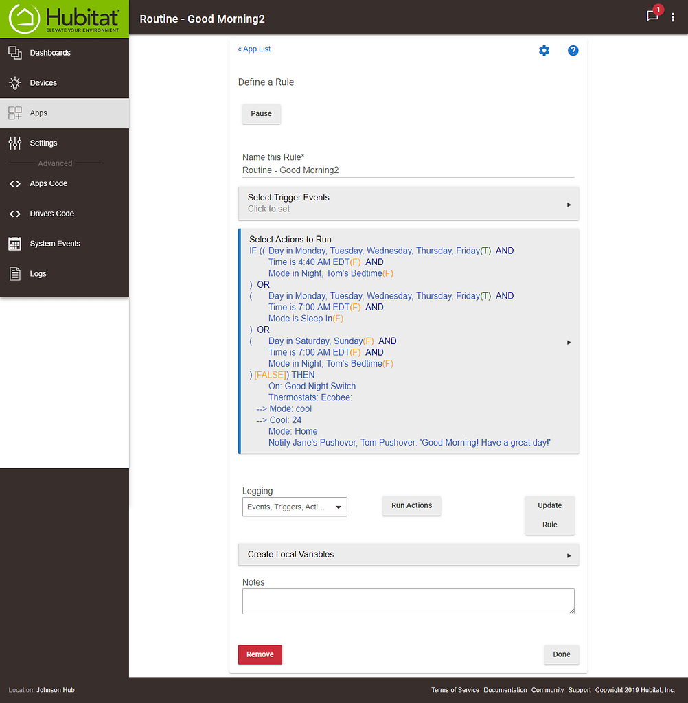 Help with Rule to run Morning Routine - 📐 Rule Machine® - Hubitat